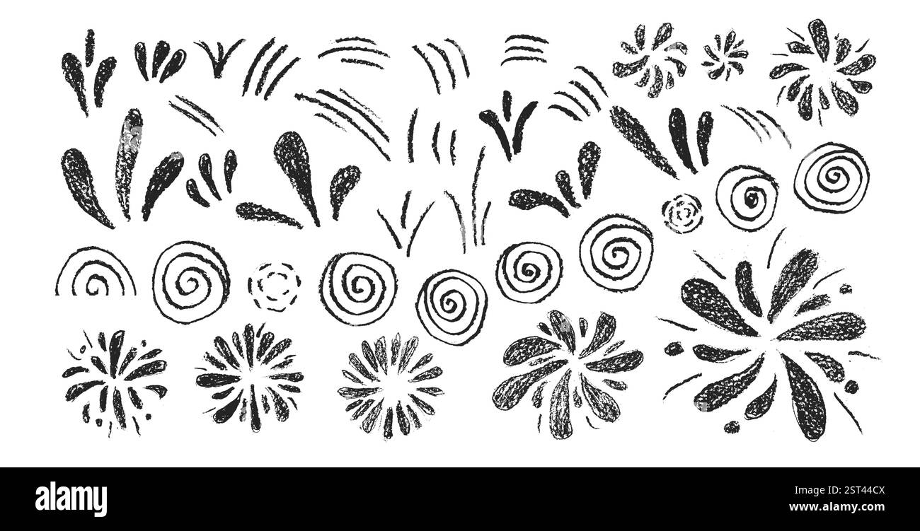 Firework crayon drawing set isolated on white background. firecracker ...
