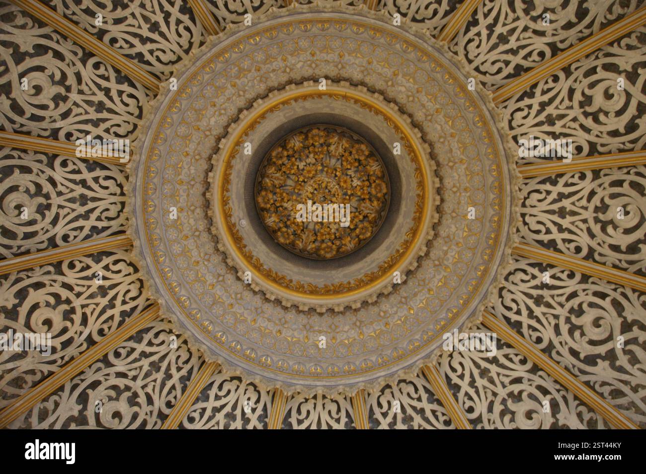 Ornate ceiling, Sintra, Portugal. Intricate patterns in gold and white ...