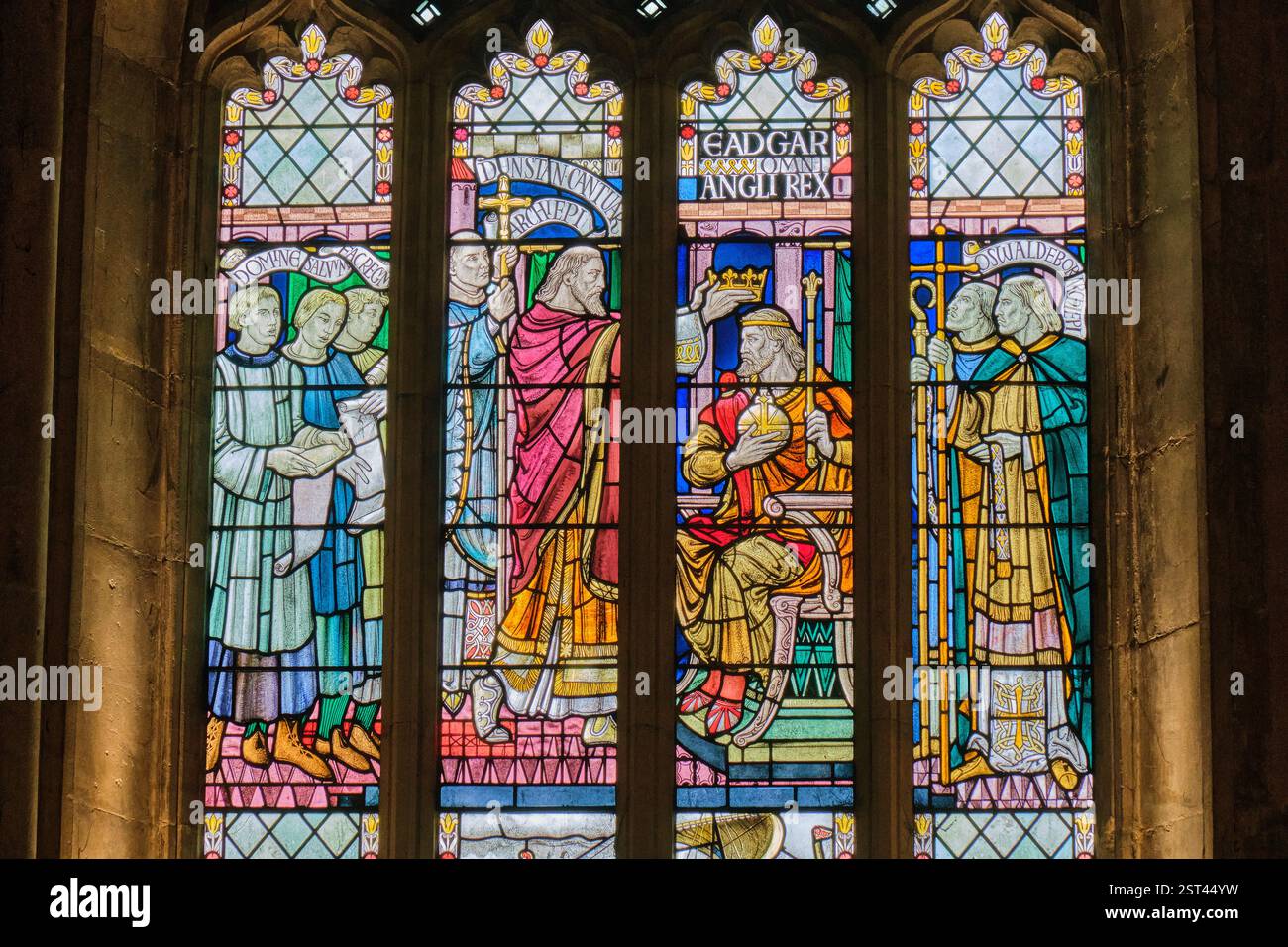 Stained glass window depicting the coronation of Edgar, First King of ...