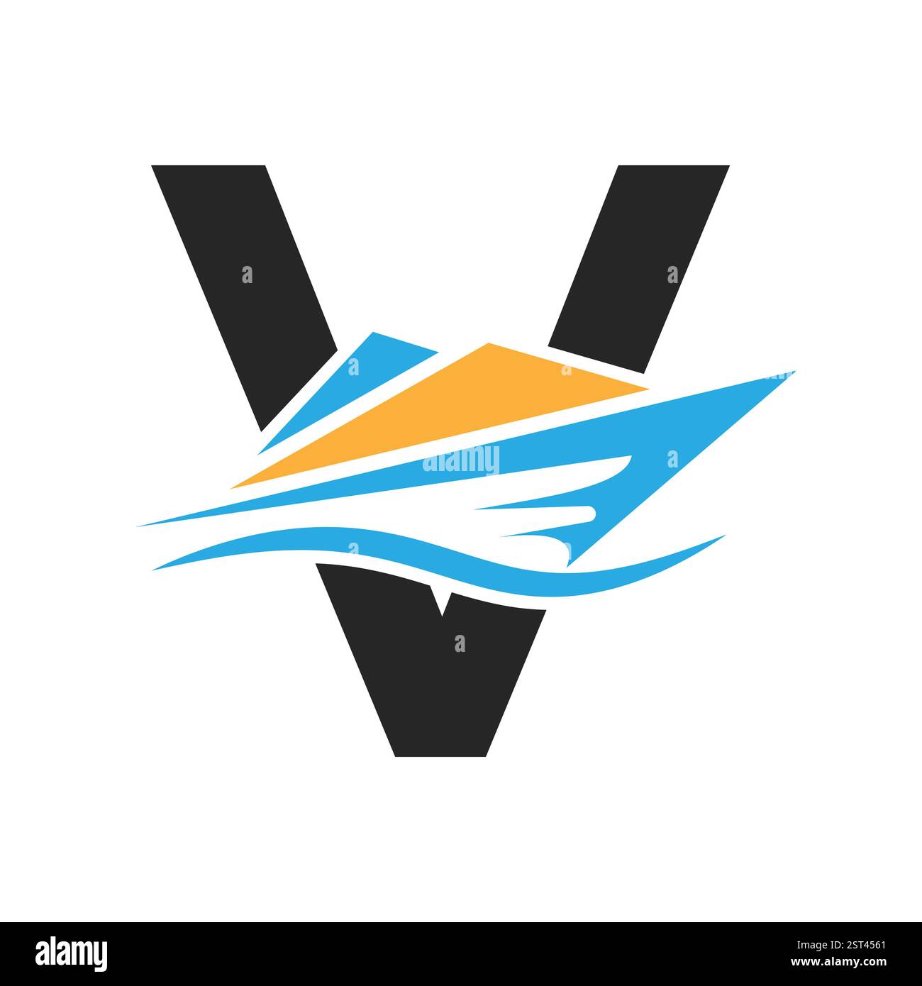 Initial Letter V Boat Logo Concept For Sailor Symbol Vector Template ...