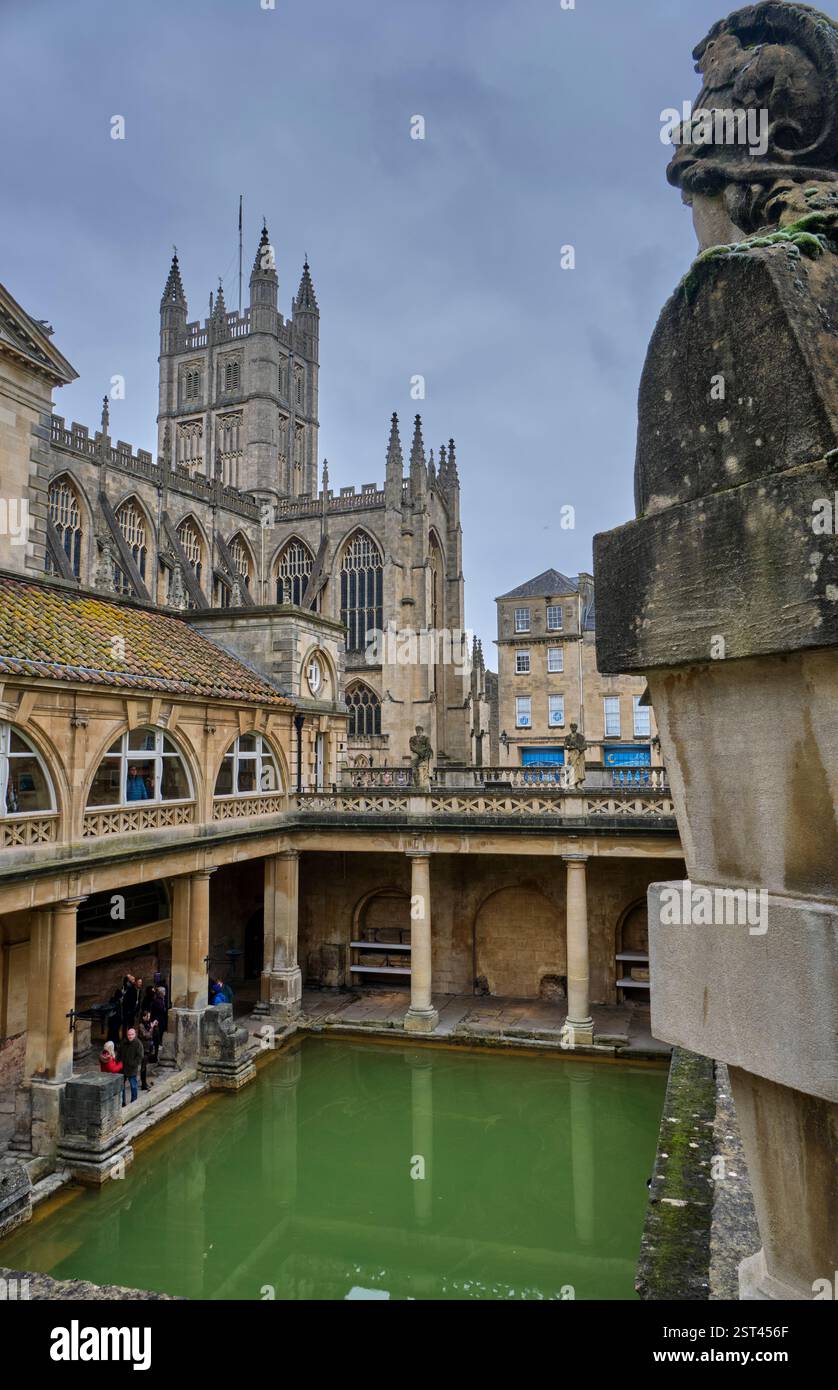 The Roman Baths and Bath Abbey, Bath, Somerset Stock Photo - Alamy