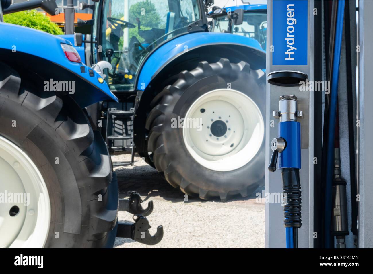 Hydrogen fuel cell agricultural tractors. Concept Stock Photo - Alamy