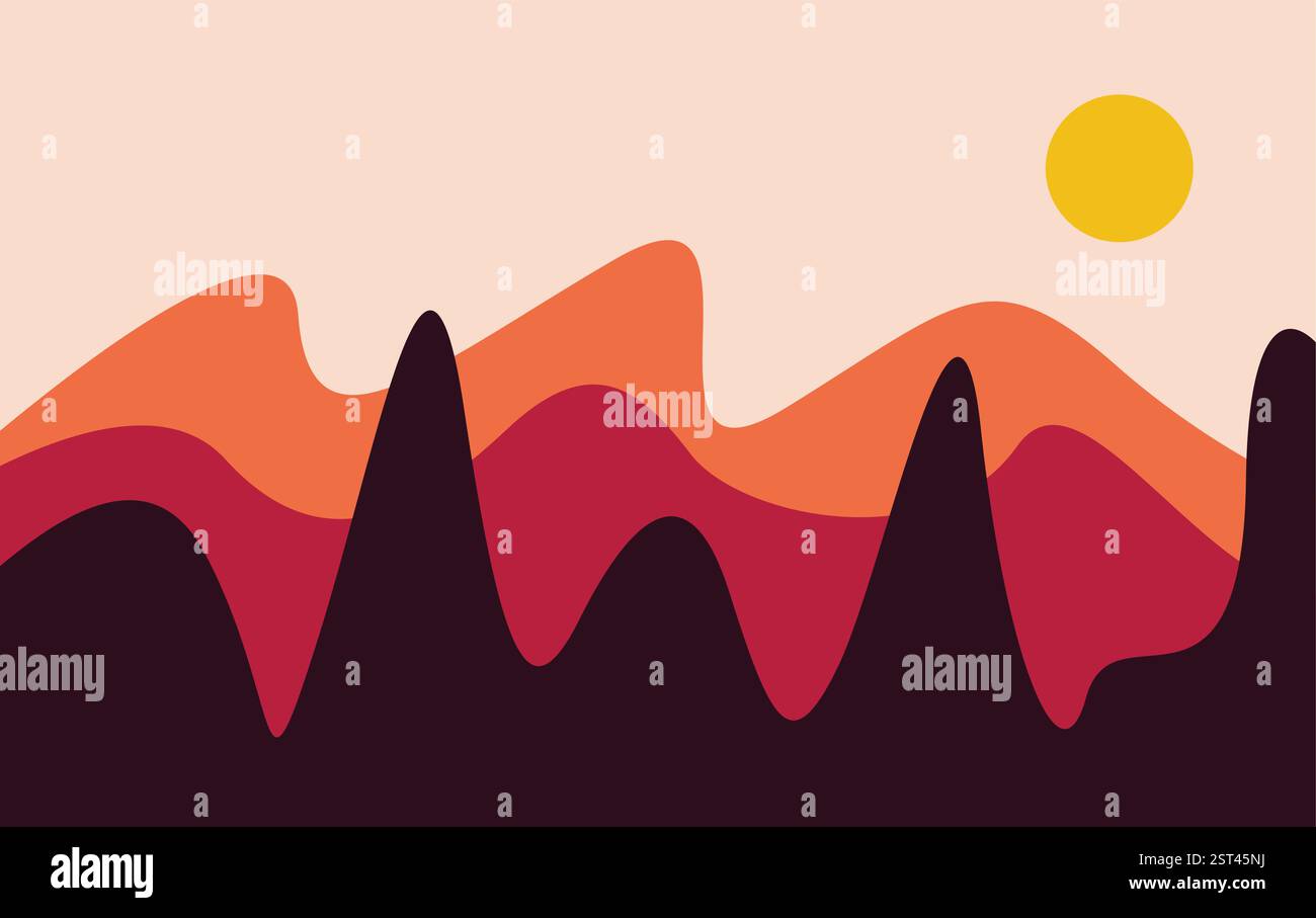 Mountain minimal background vector. Abstract landscape hills with red ...