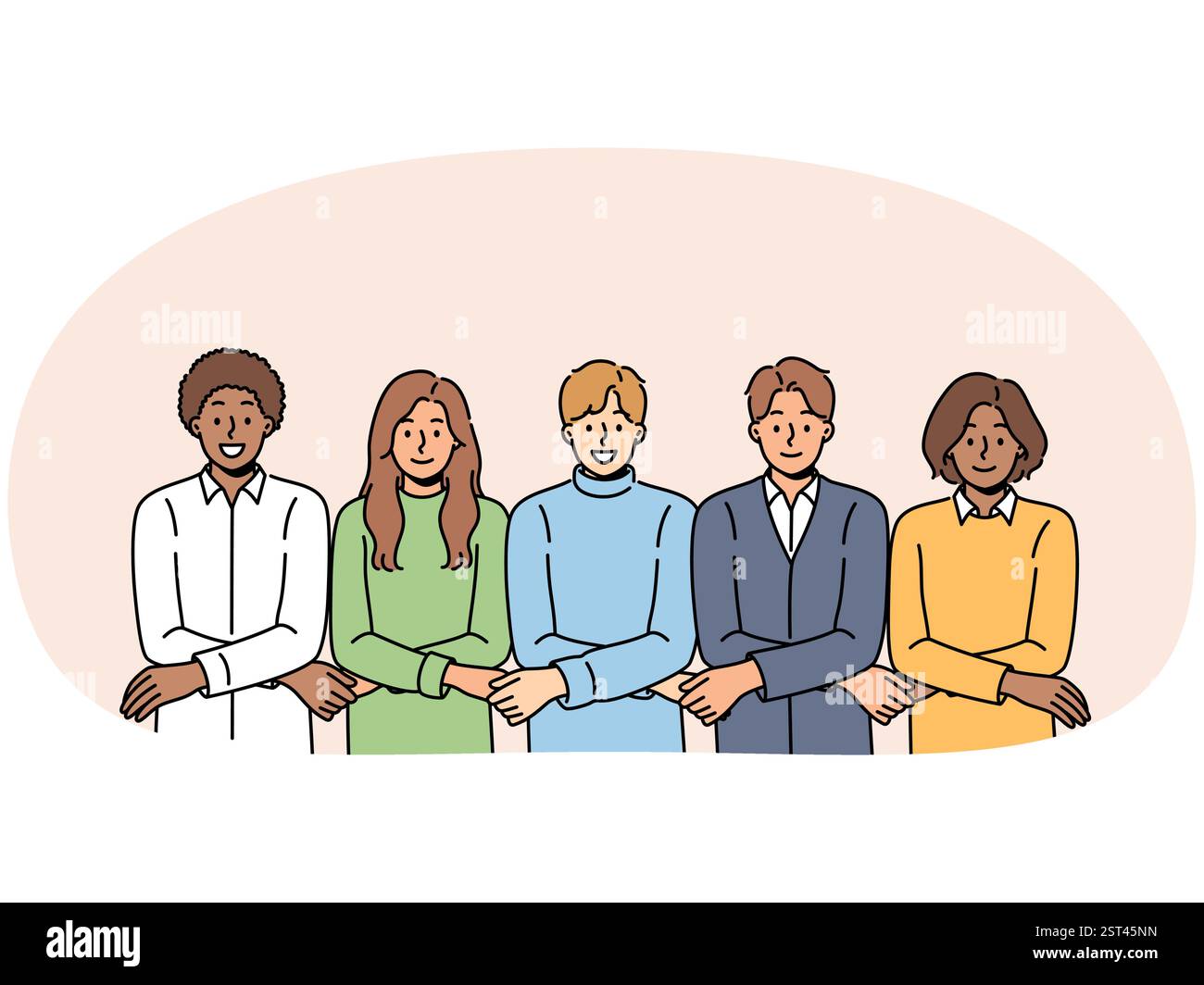 Team of multiracial people students holding hands and showing unity or ...