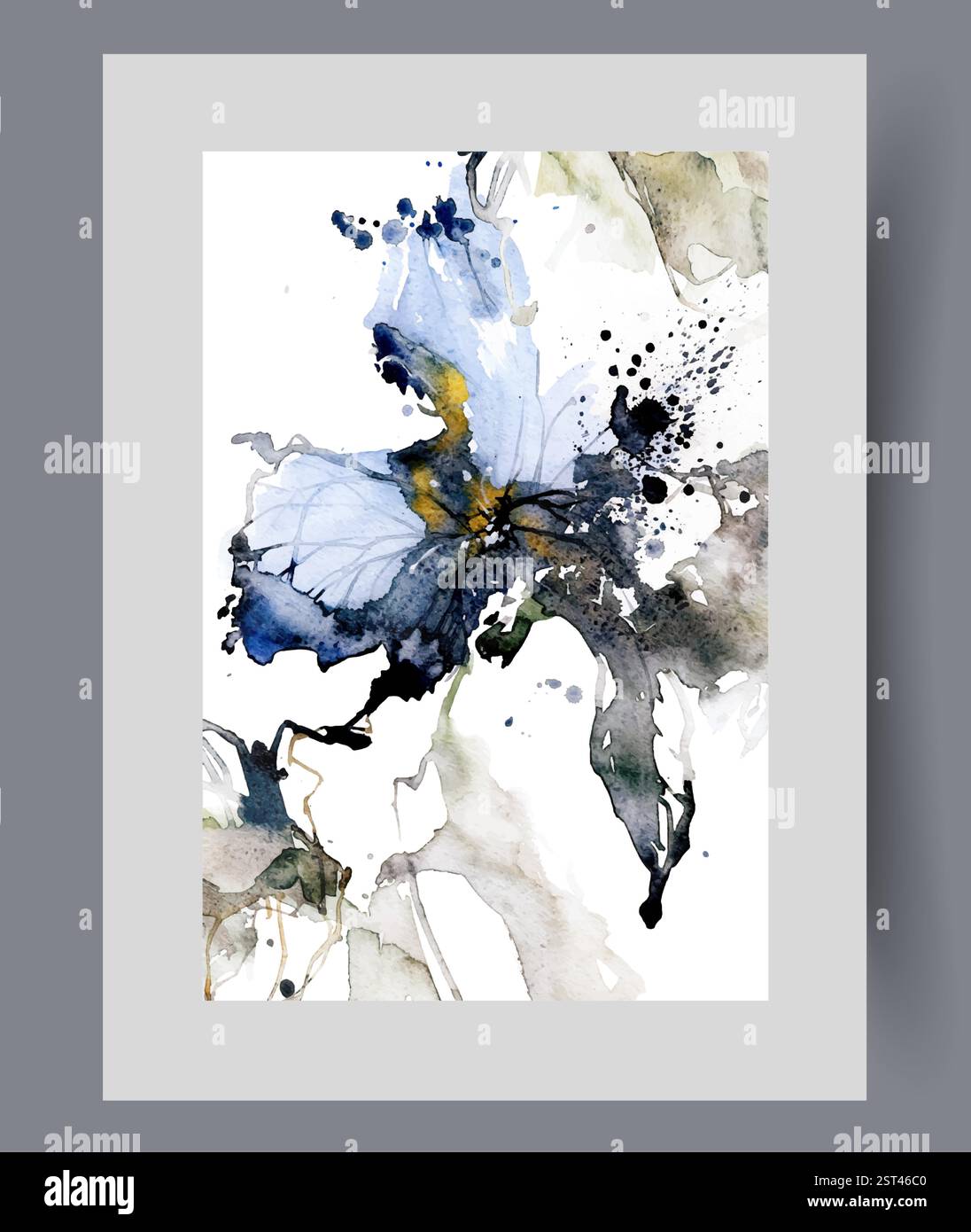 Gloomy flower with splashes flying in different directions and abstract ...