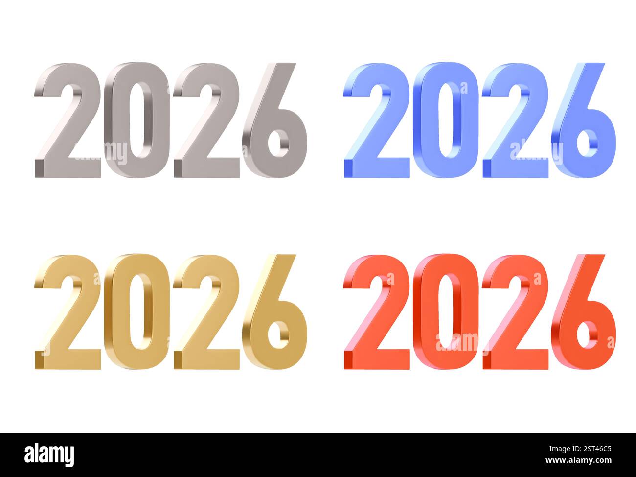 Set of 3D elegant and modern numbers 2026. A variation of different colors. Easy to recolor ...