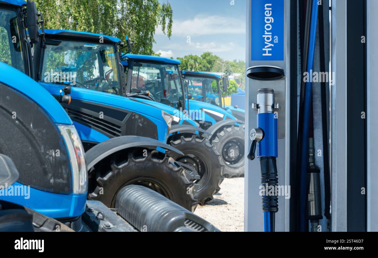 Hydrogen fuel cell agricultural tractors. Concept Stock Photo - Alamy