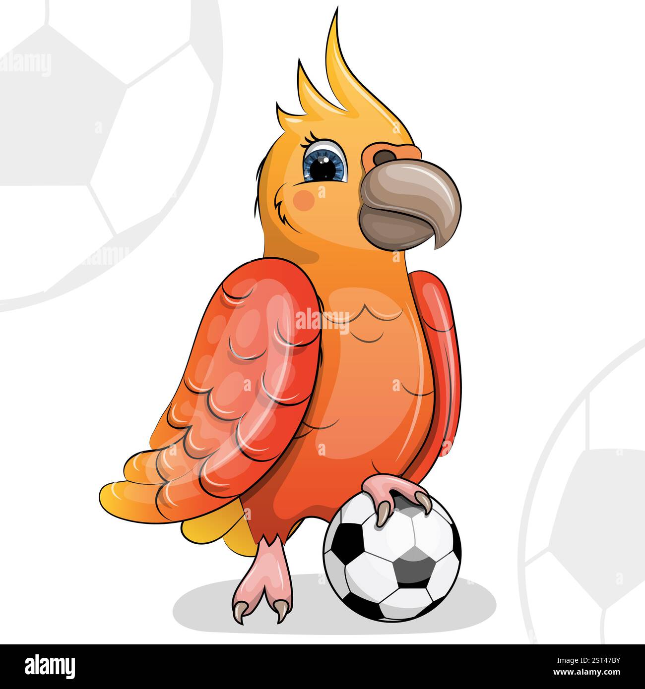 Cute cartoon parrot with soccer ball. Vector illustration of an animal ...