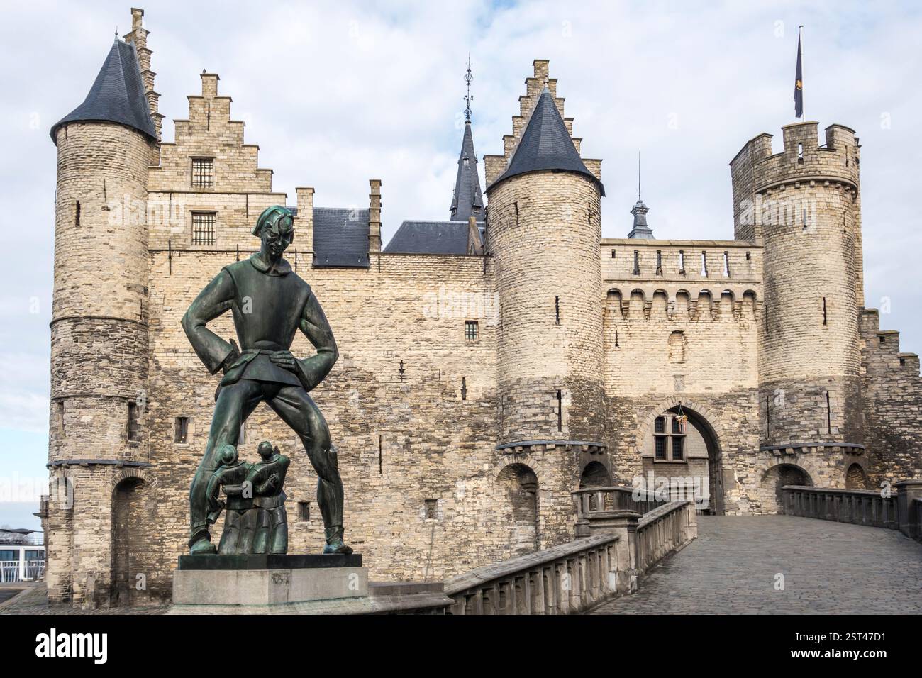 A statue of Lange Wapper, a giant from Flemish folklore, stands at the ...