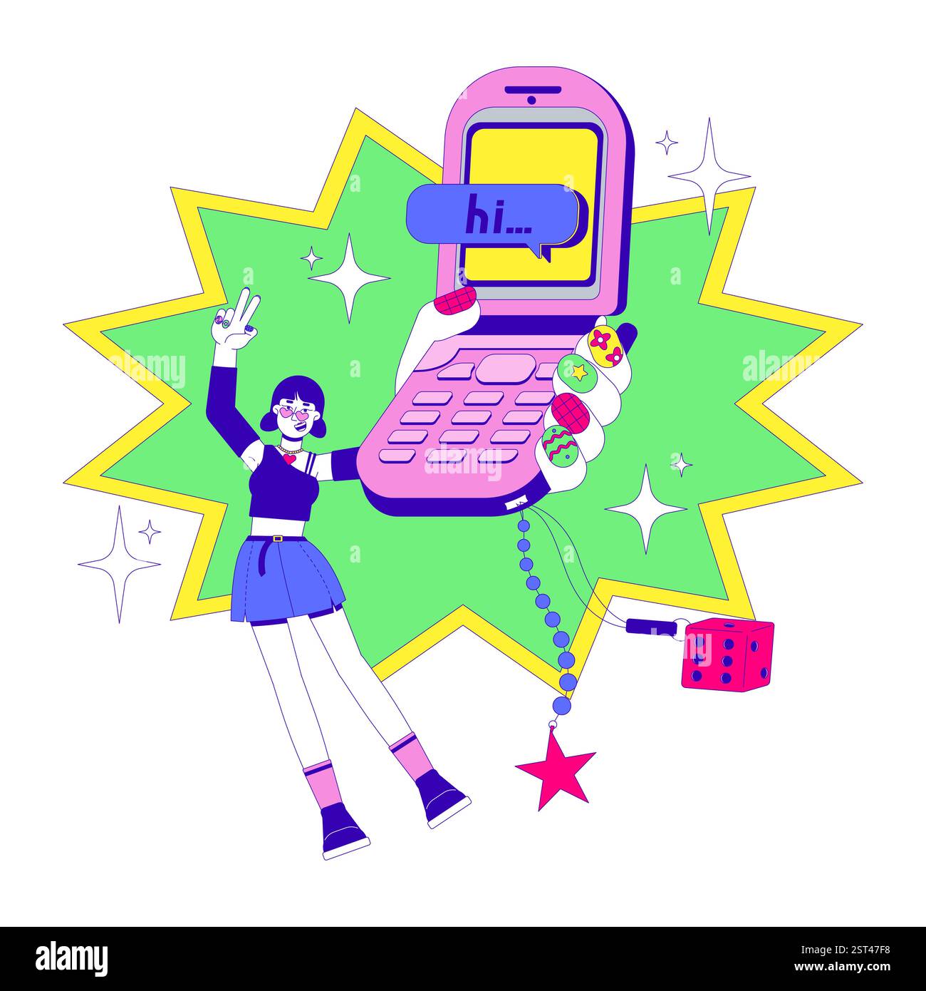 Retro flip phone and 2000s aesthetic 2D illustration concept Stock ...