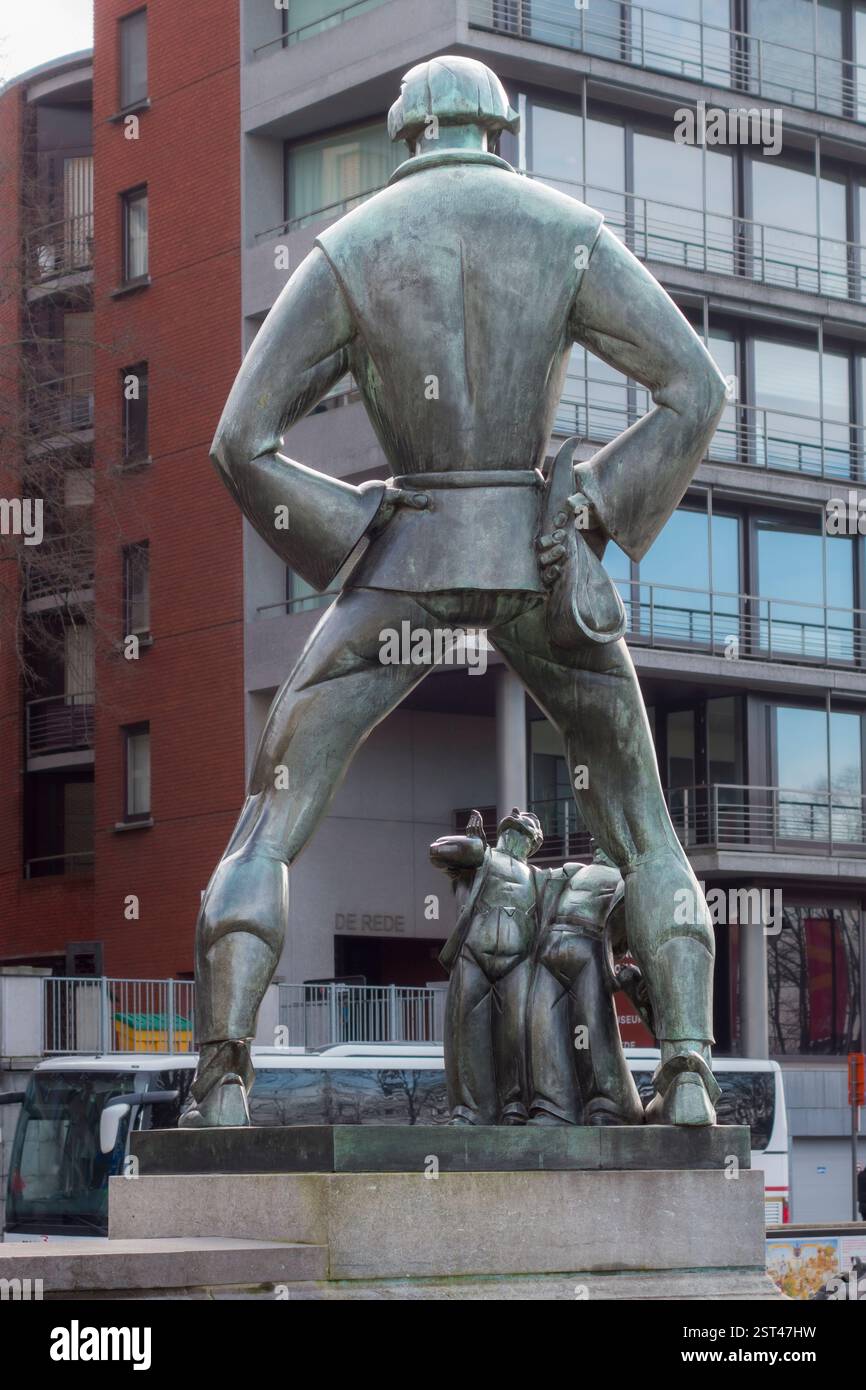 A statue of Lange Wapper, a giant from Flemish folklore, stands at the ...