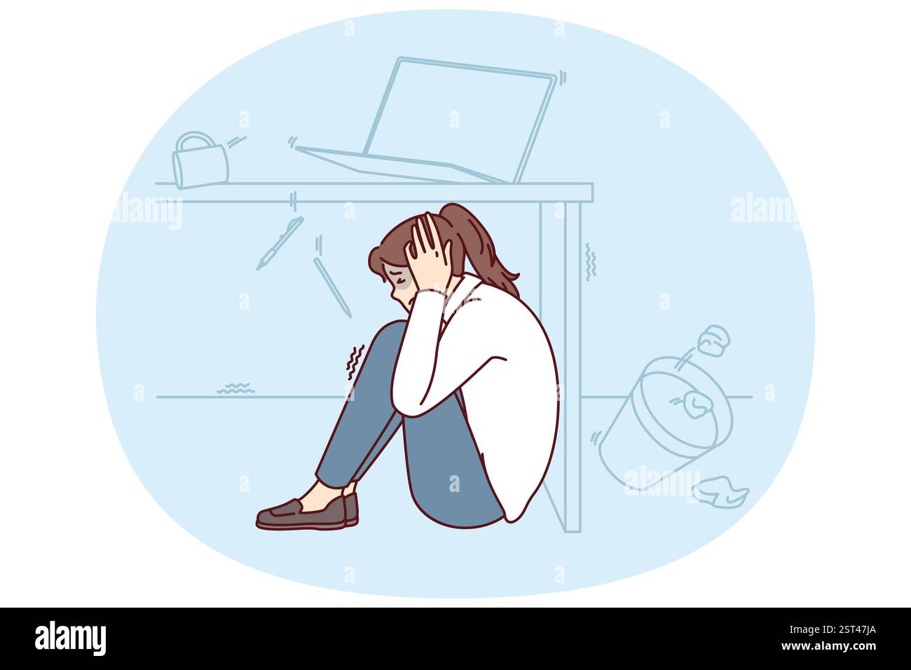 Frightened woman wait out earthquake hiding under office desk to save ...