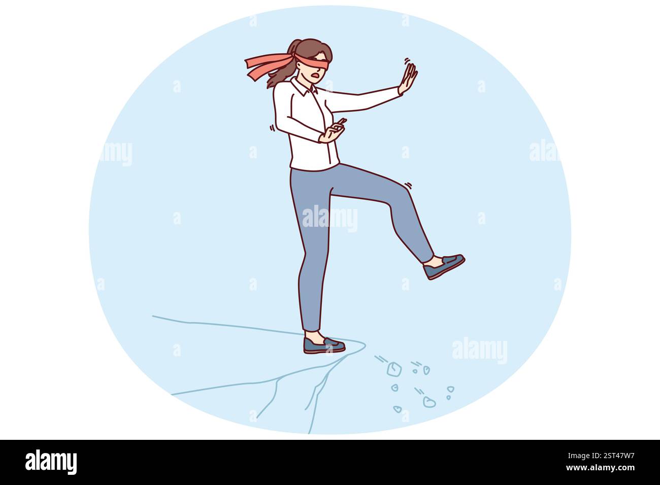 Blindfolded girl steps forward dont know about cliff and danger to fall ...