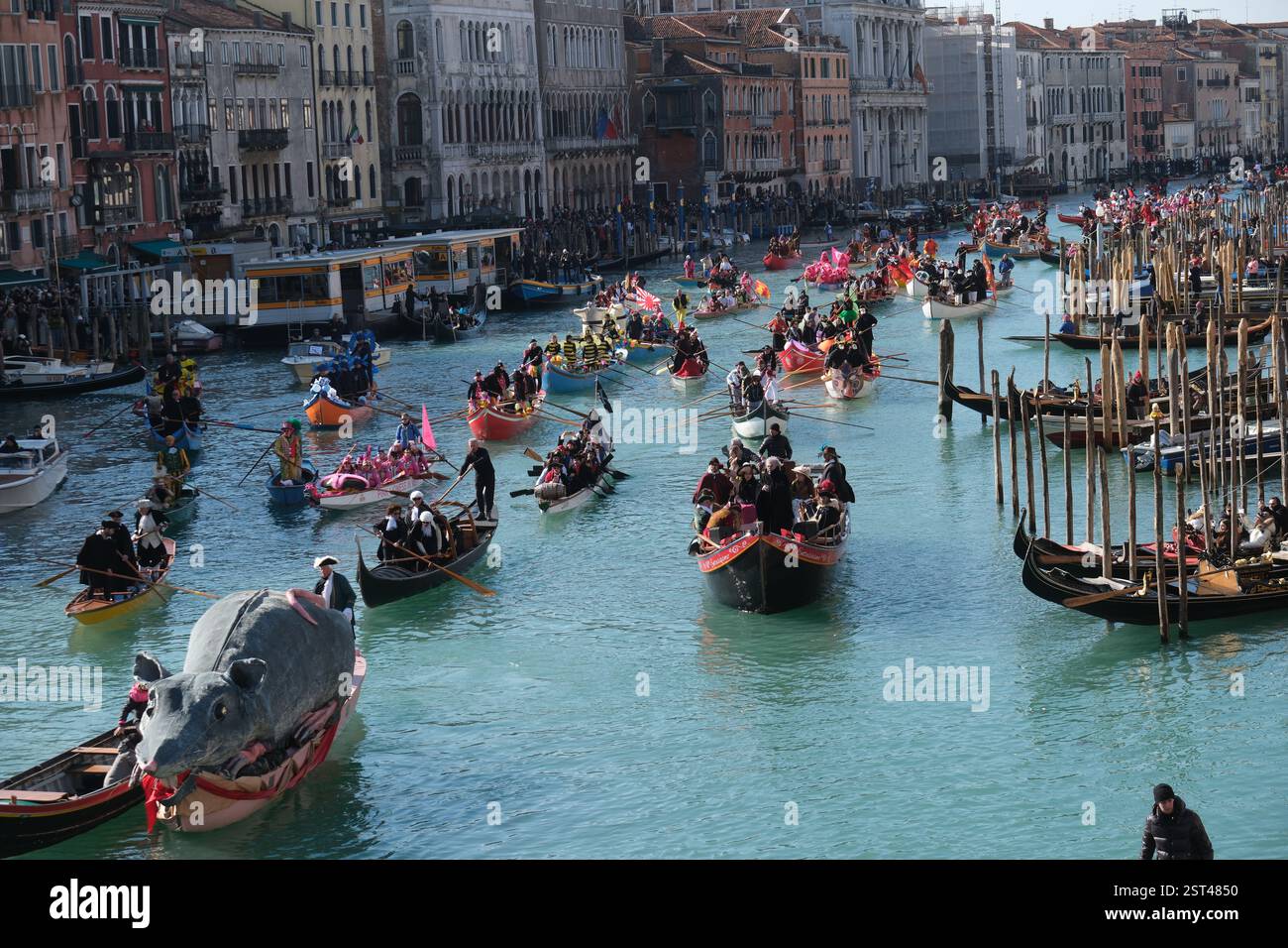 People rowing in a masquerade parade during Venice Carnival Stock Photo ...