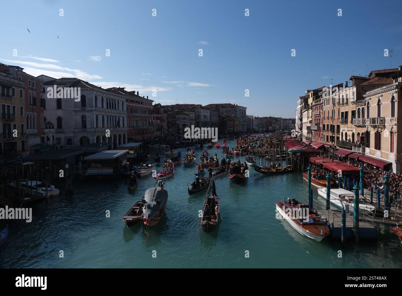 People rowing in a masquerade parade during Venice Carnival Stock Photo ...