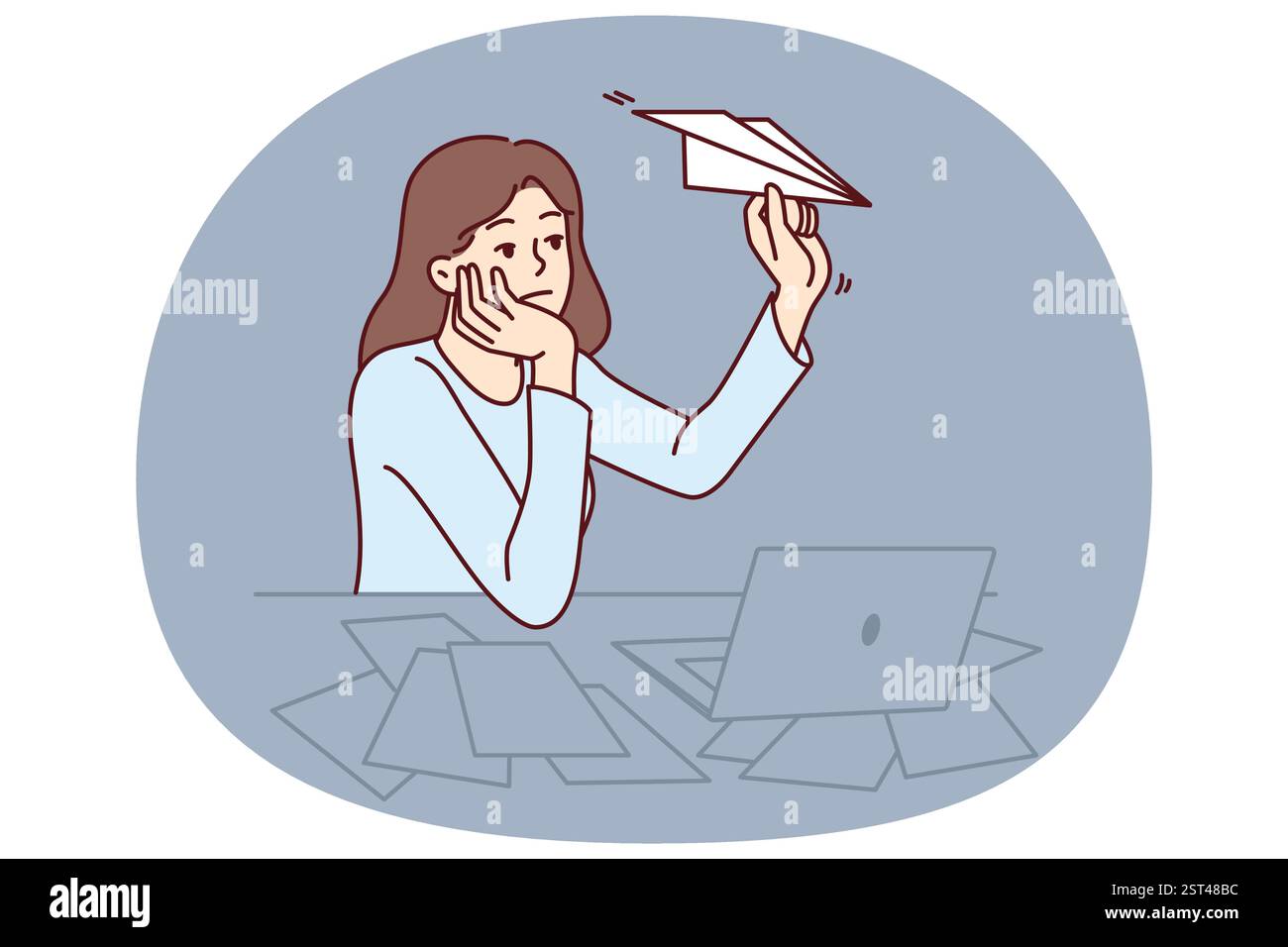 Unmotivated lady sitting workplace Stock Vector Images - Alamy