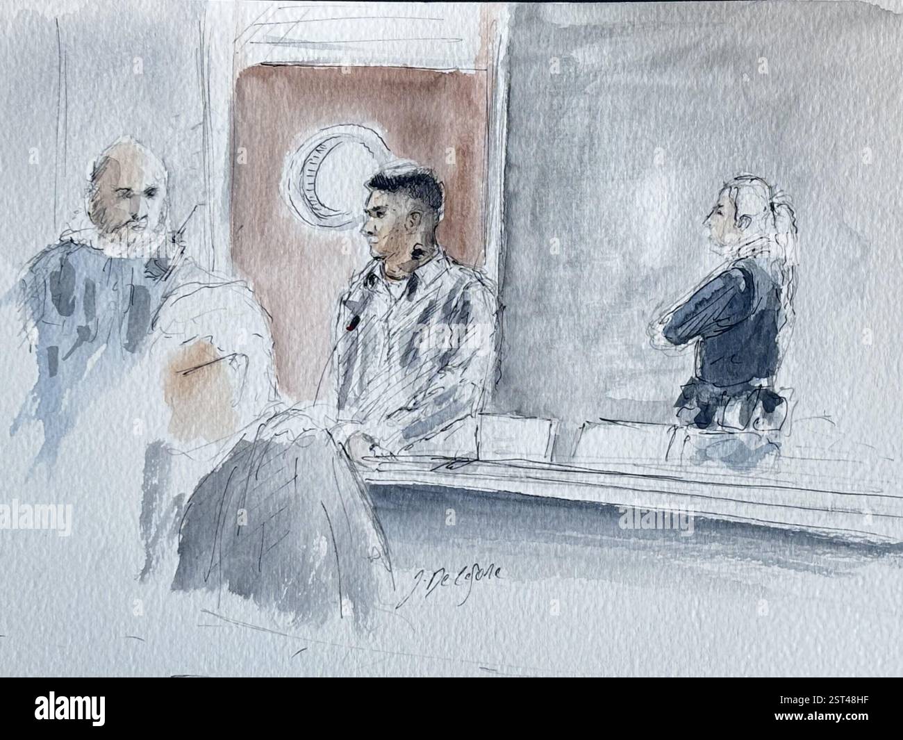 Mons, Belgium. 17th Feb, 2025. This drawing by Jonathan De Cesare shows ...