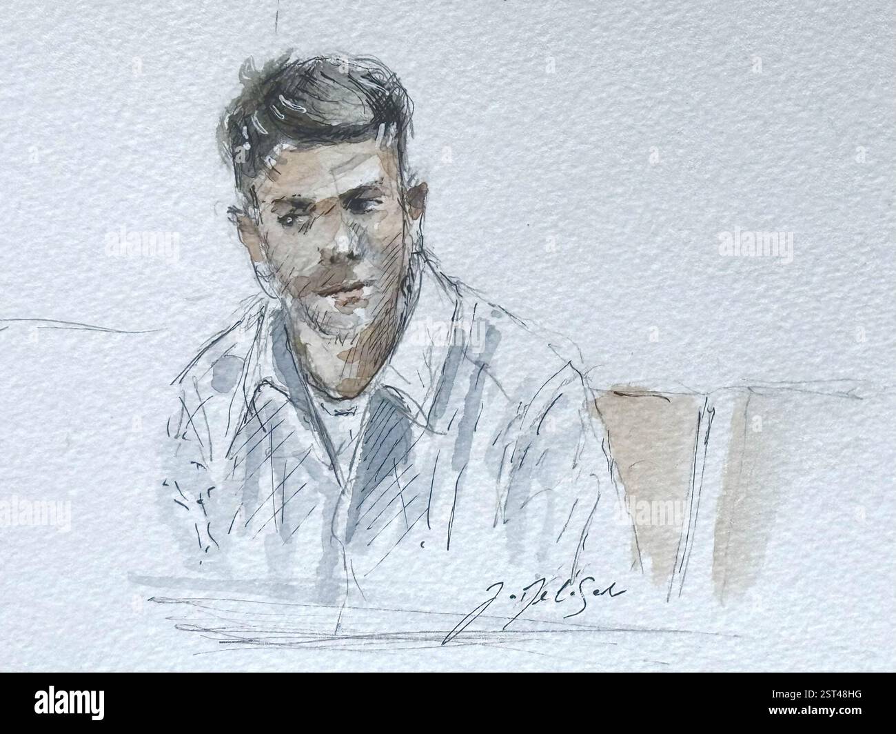 Mons, Belgium. 17th Feb, 2025. This drawing by Jonathan De Cesare shows ...