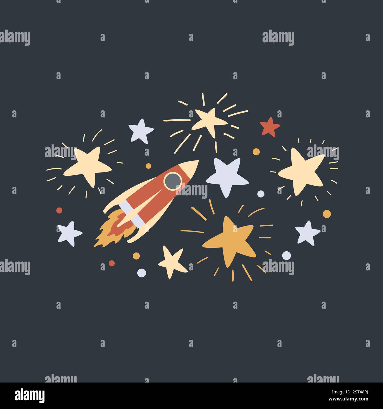Cartoon rocket flying in the sky. Vector isolated illustration Stock ...