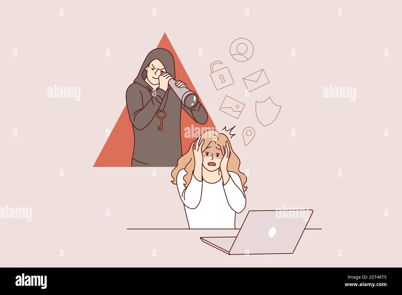 Hacker girl woman using laptop Stock Vector Images - Alamy