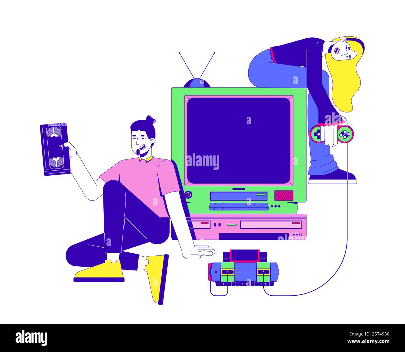 Retro gaming and VHS era nostalgia 2D illustration concept Stock Vector ...