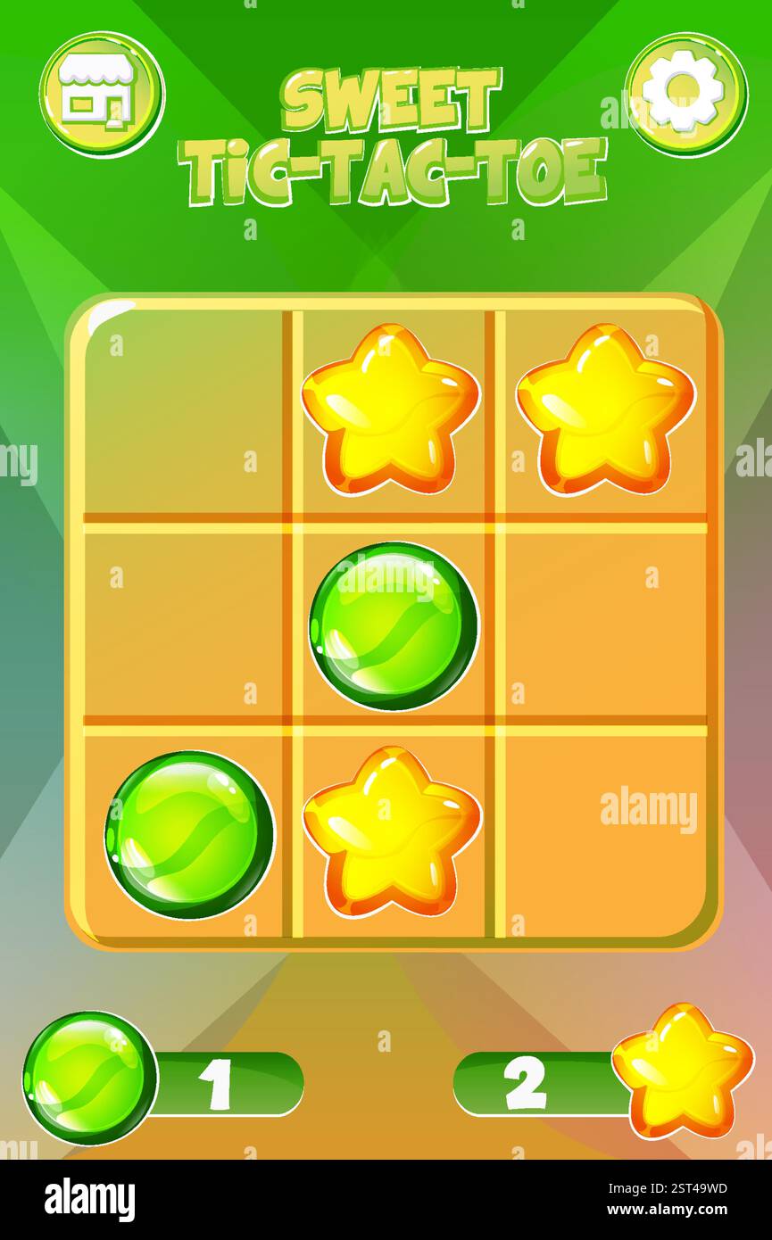 Tic-Tac-Toe in Sweet style, UI game with cursor arrow. Vector cartoon strategy game noughts and ...