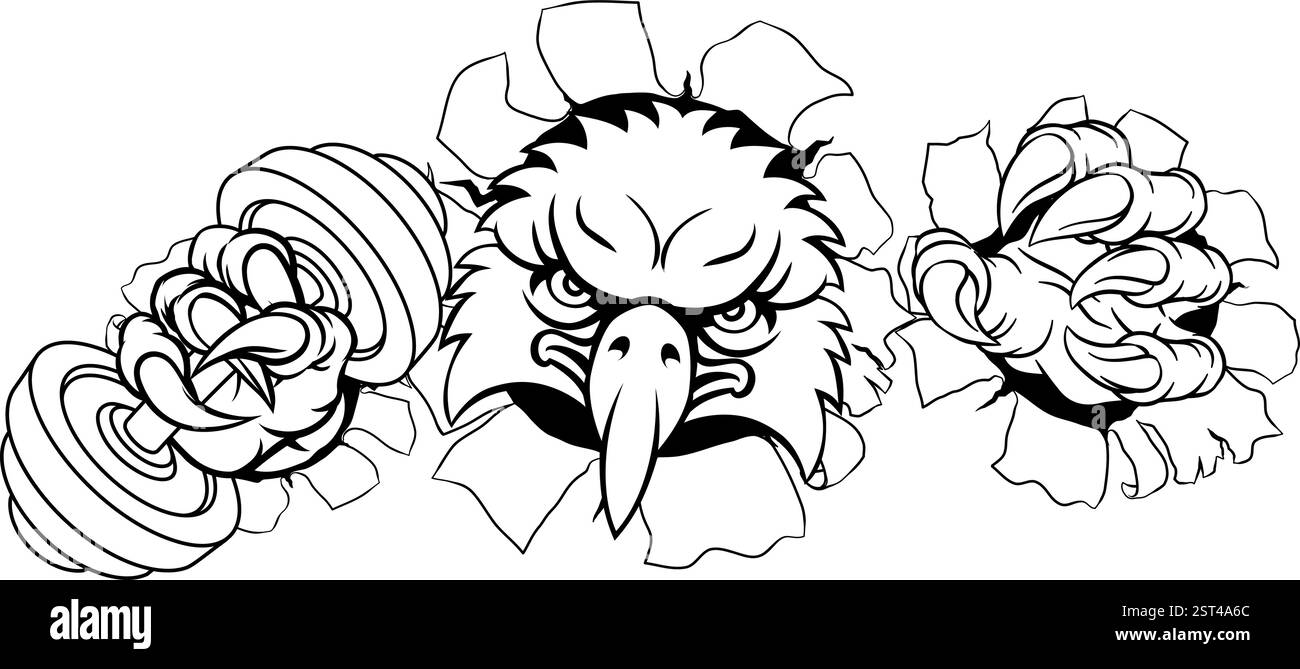 Eagle Hawk Bird Weight Lifting Dumbbell Gym Mascot Stock Vector Image ...