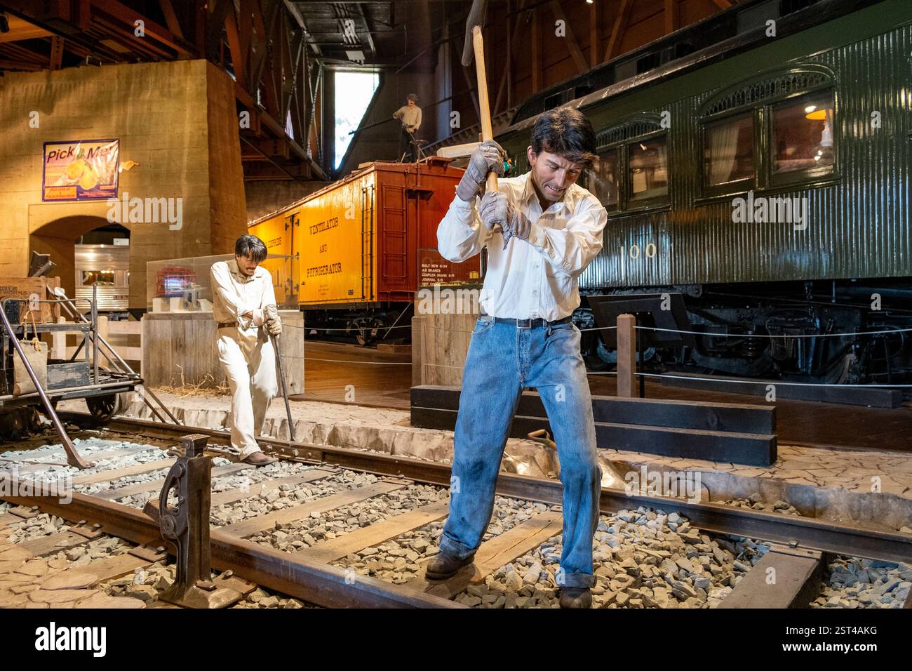 Railroad worker mannequins and equipment on museum display Stock Photo ...