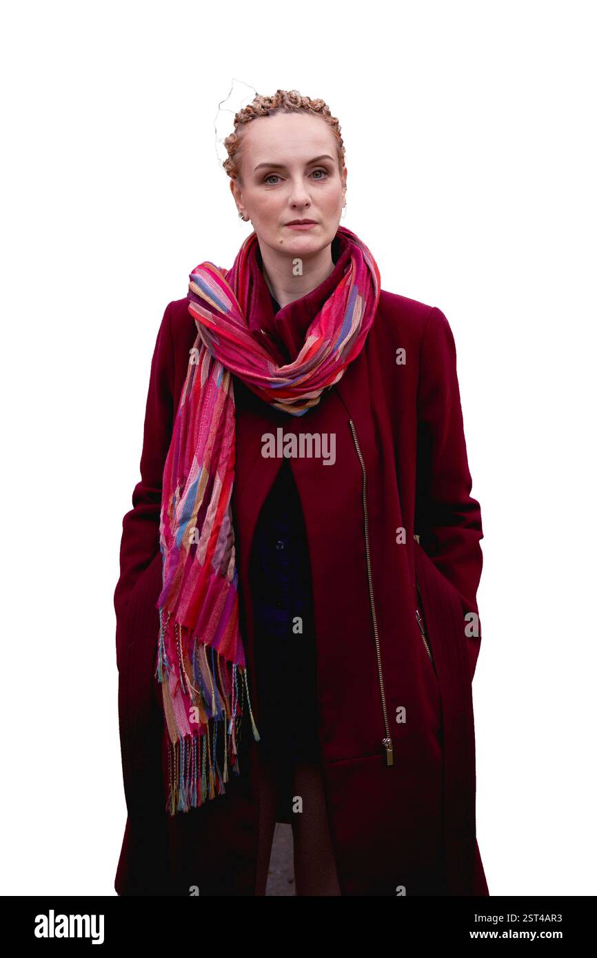 middle-aged woman with braided afro braids in a coat, isolated, png ...