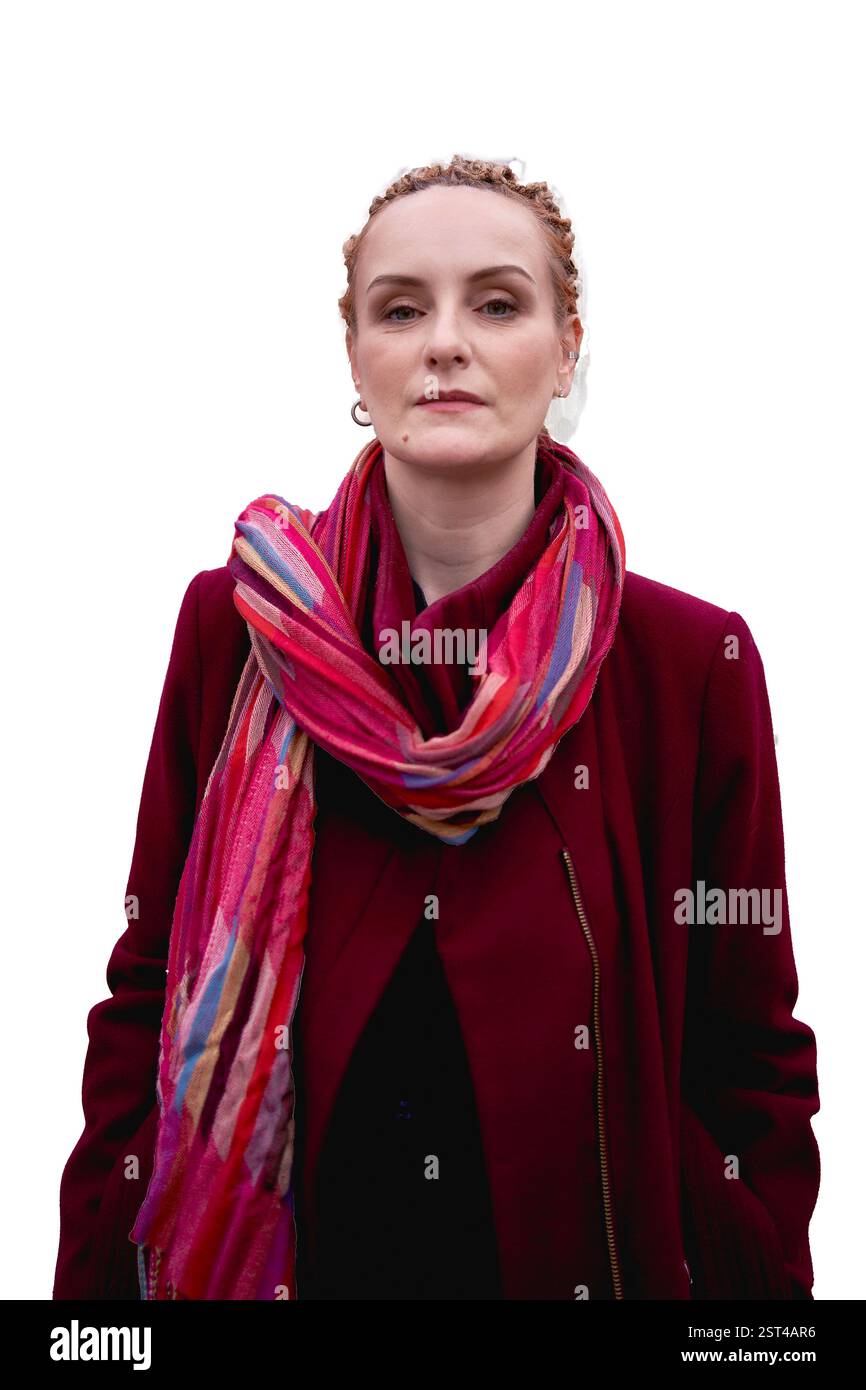 middle-aged woman with braided afro braids in a coat, isolated, png ...