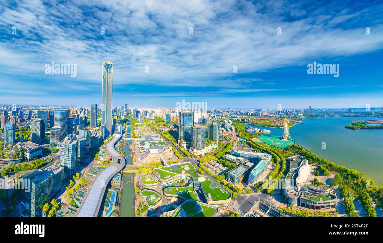 Aerial Scenery of Jinji Lake East CBD in Suzhou, Jiangsu Province ...