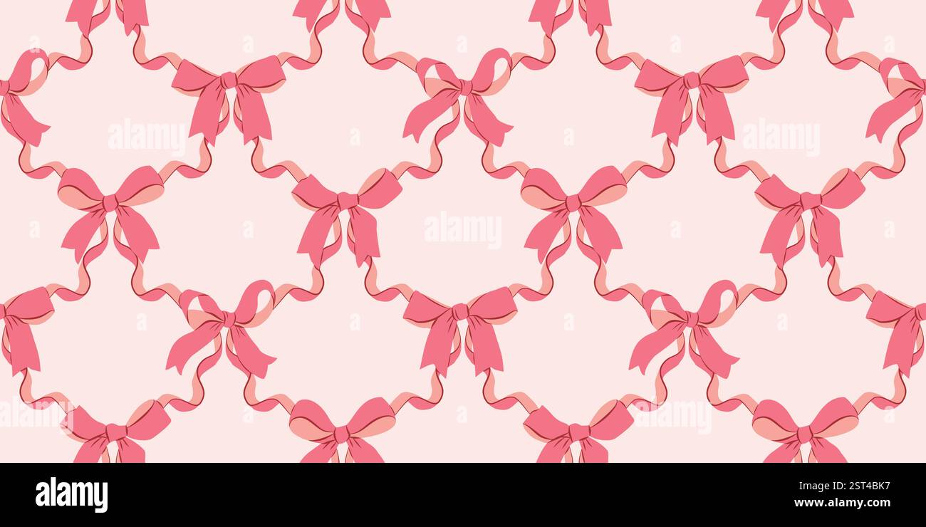 Romantic pink bows seamless pattern vector illustration with ribbon in ...