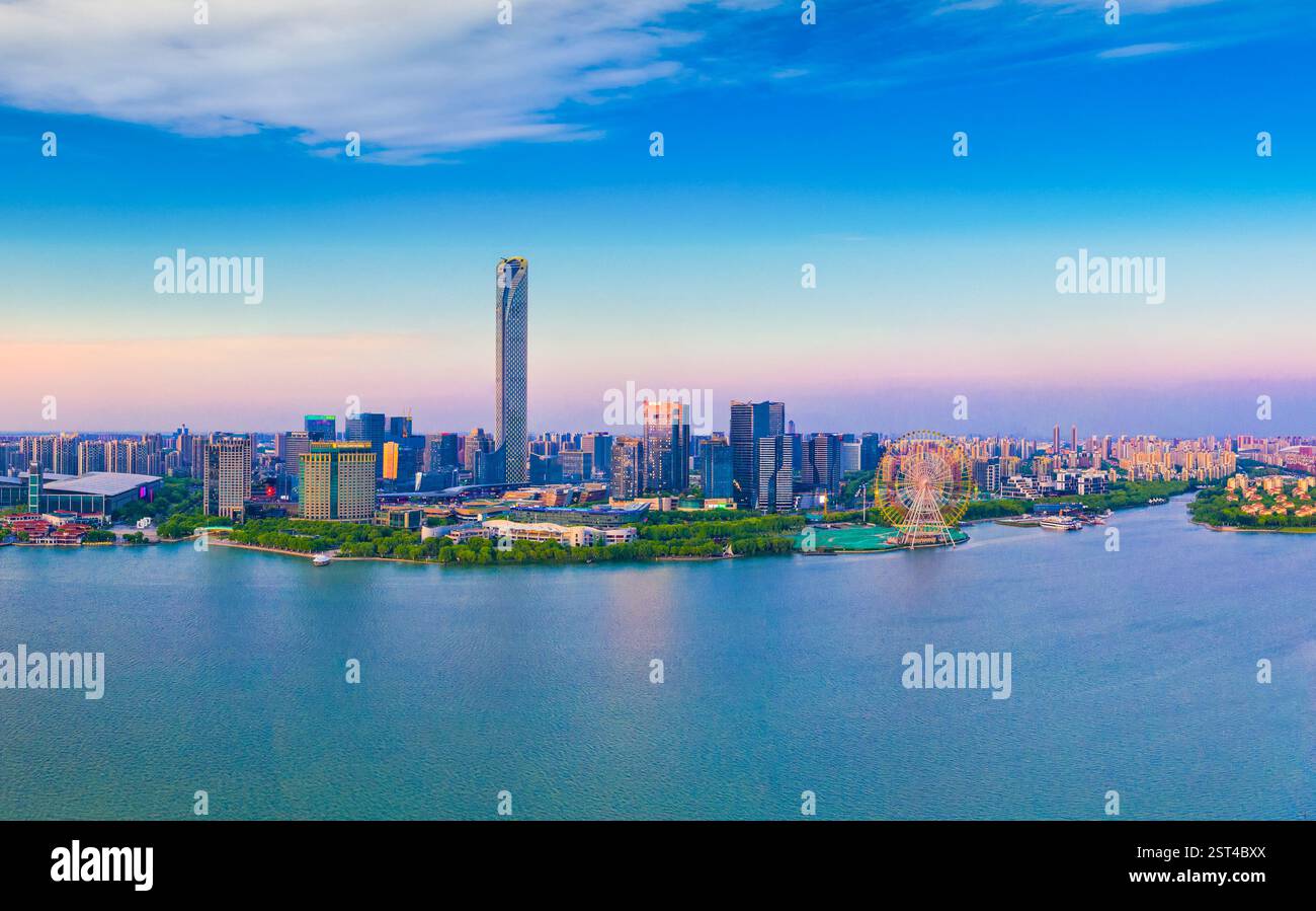 Aerial Scenery of Jinji Lake East CBD in Suzhou, Jiangsu Province ...