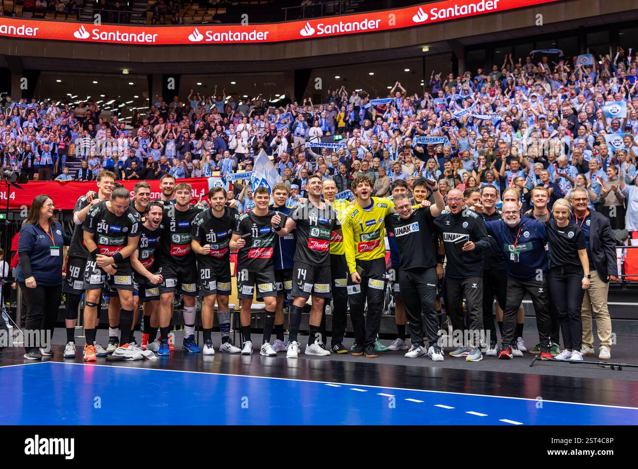 Herning, Denmark. 16th Feb, 2025. The players of Sonderjyske ...