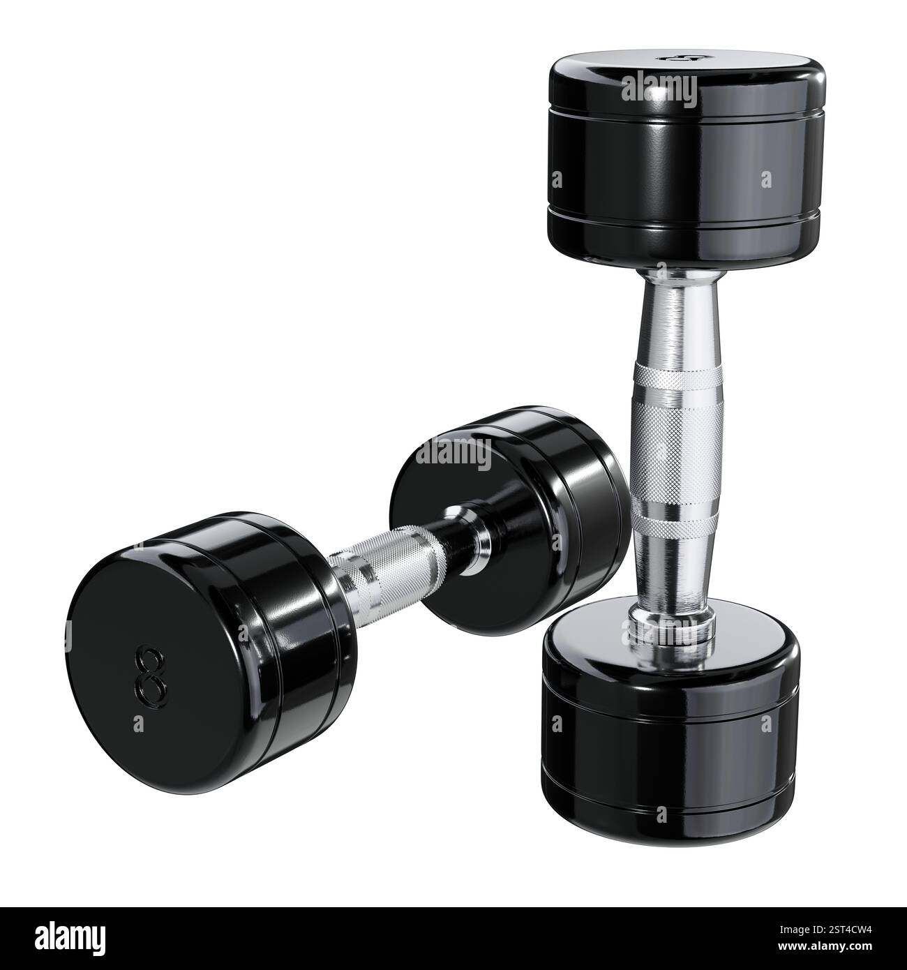 Two blank Round Dumbbells with number 8, black weightlifting gym ...