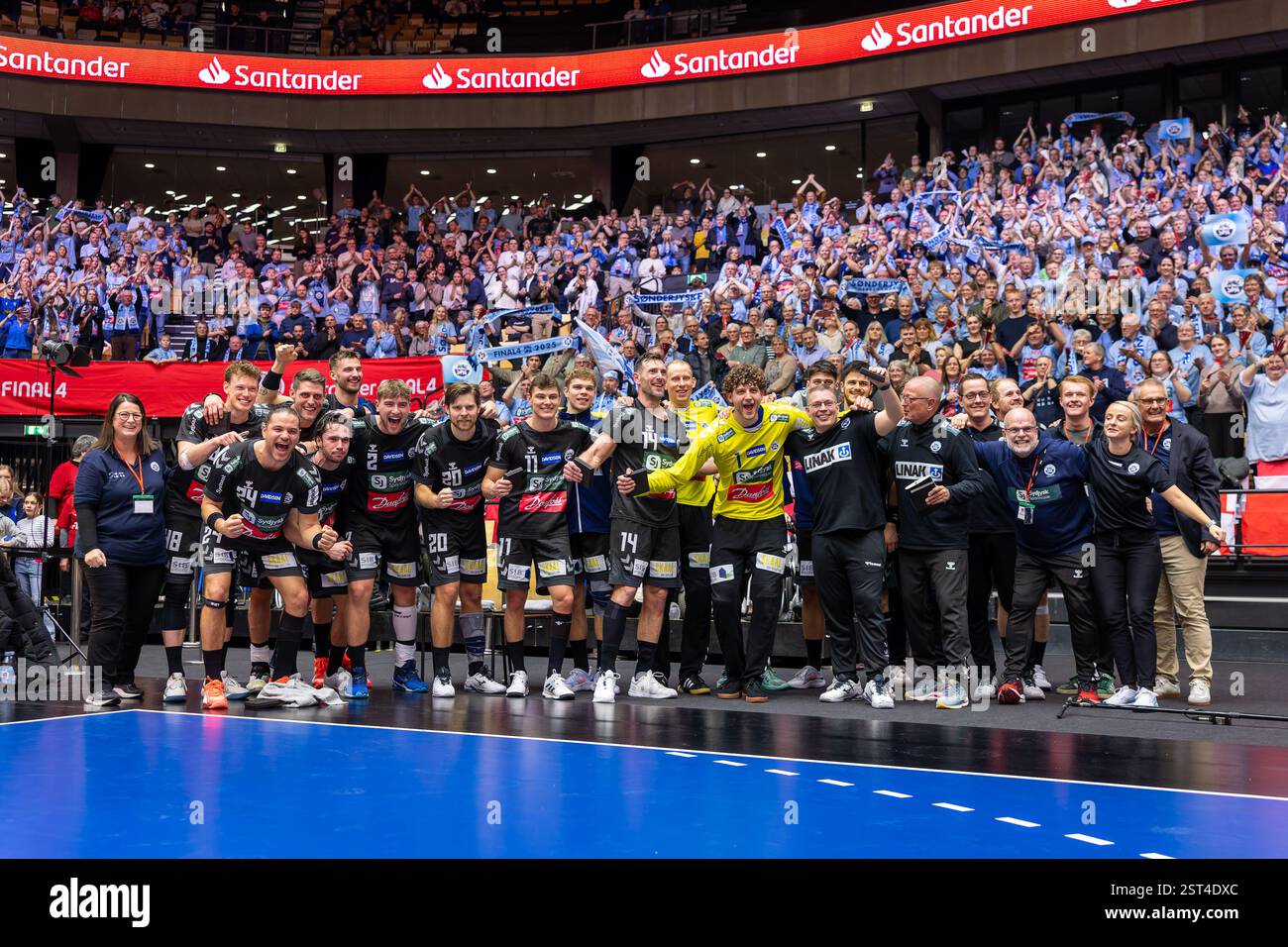 Herning, Denmark. 16th Feb, 2025. The players of Sonderjyske ...