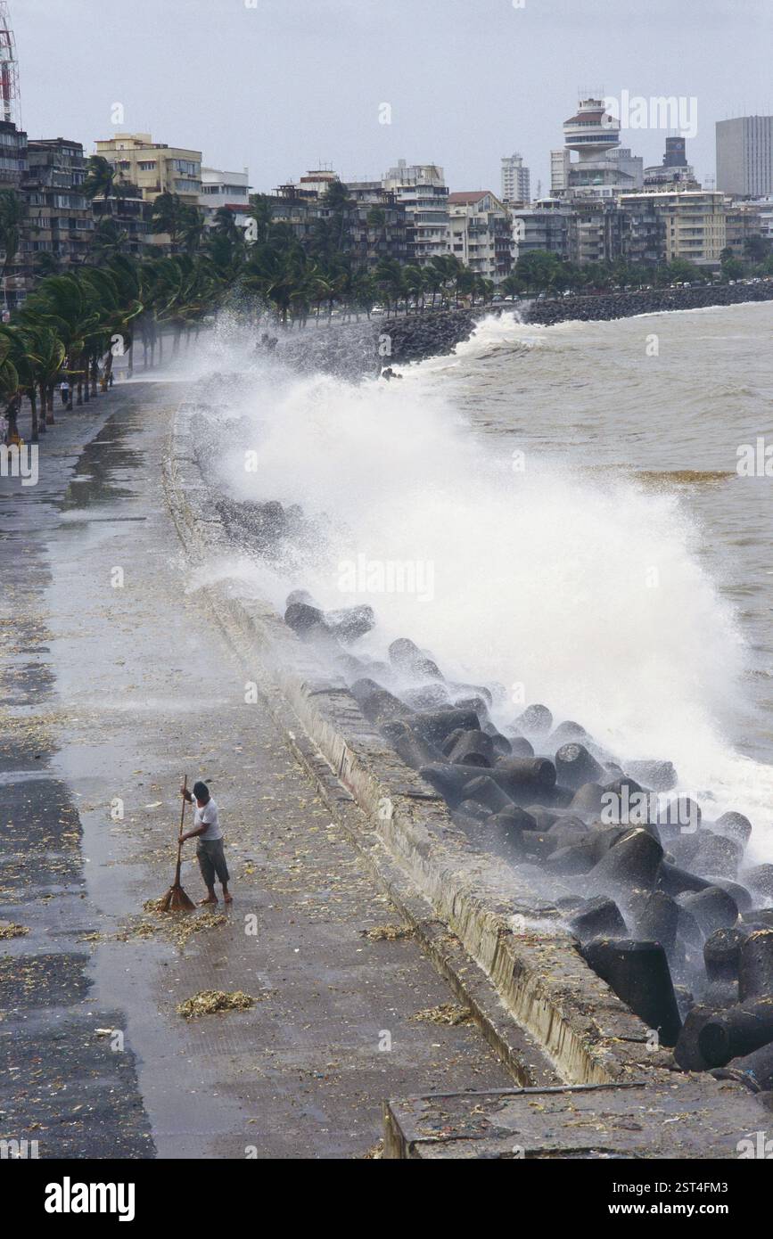Waves strike at marine drive, bombay mumbai, maharashtra, india Stock ...