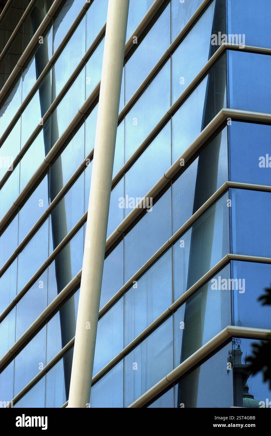 Horizontal and diagonal steel girders used in the exteriors of RMZ Corp ...