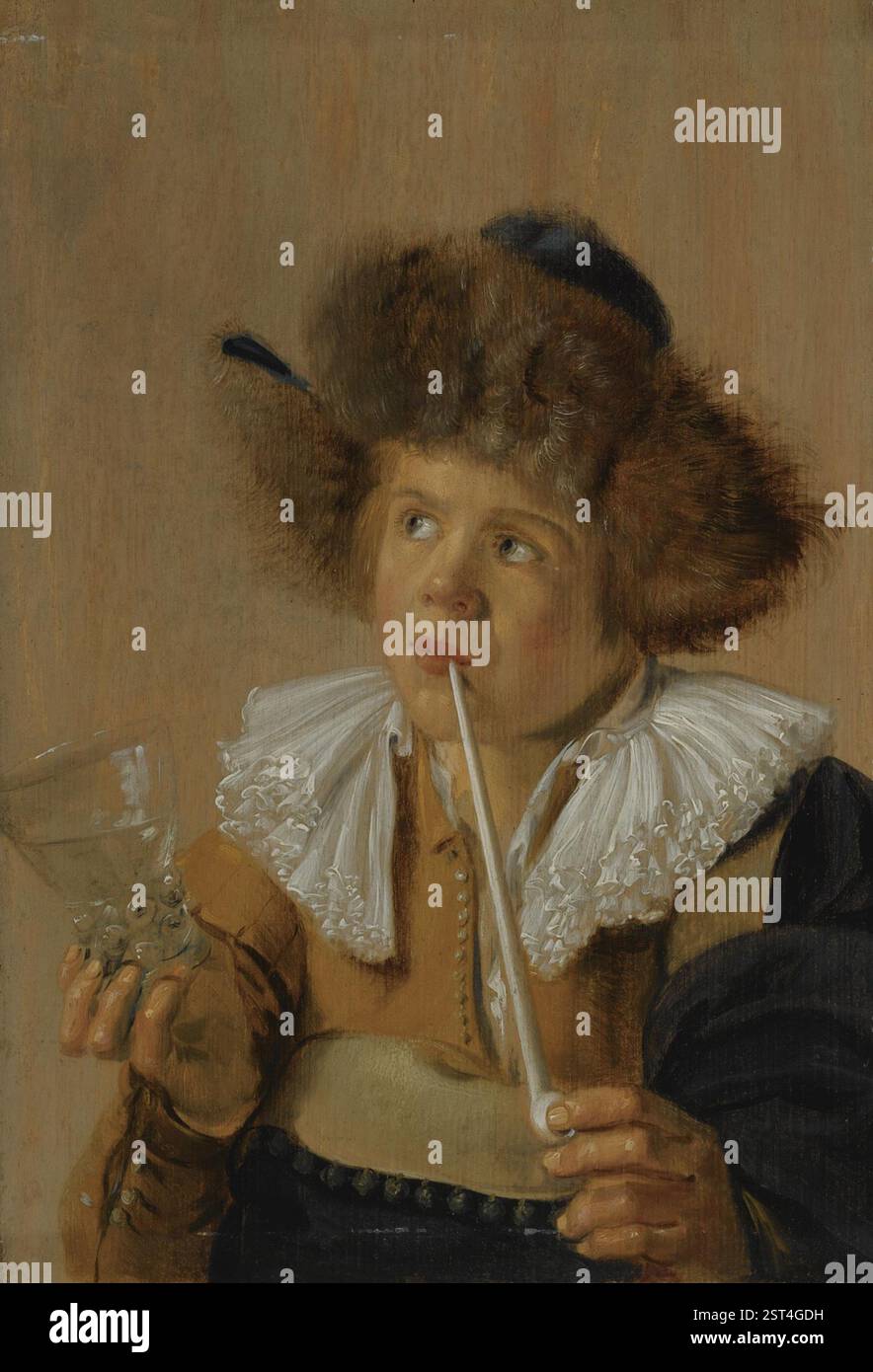 Boy smoking a pipe - one of the five senses representing "Taste" Jan ...