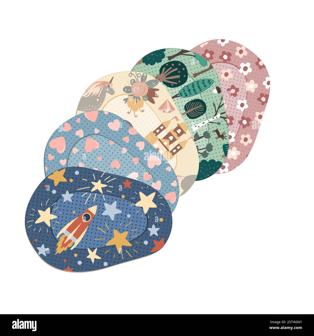 Set of cute kids sticking eye plaster. Baby medical plaster collection ...