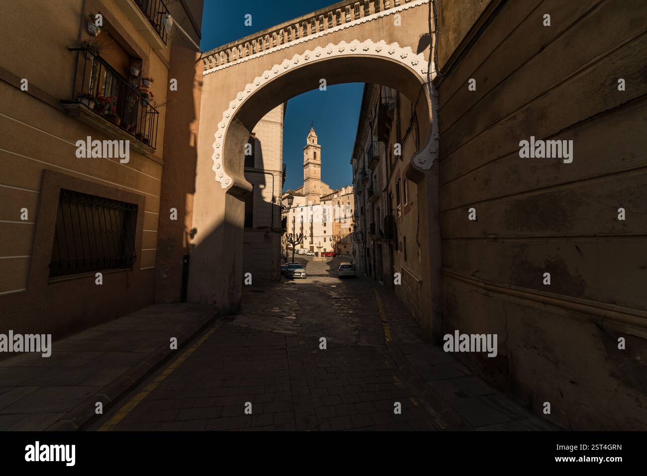 Charming Street View Under Arch in Historic Spanish Town Stock Photo ...