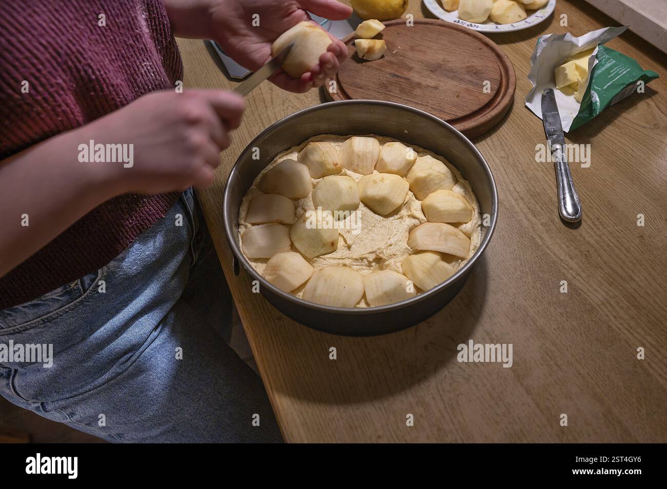 Preparation for baking an apple pie, Bavaria, Germany, Europe Stock ...