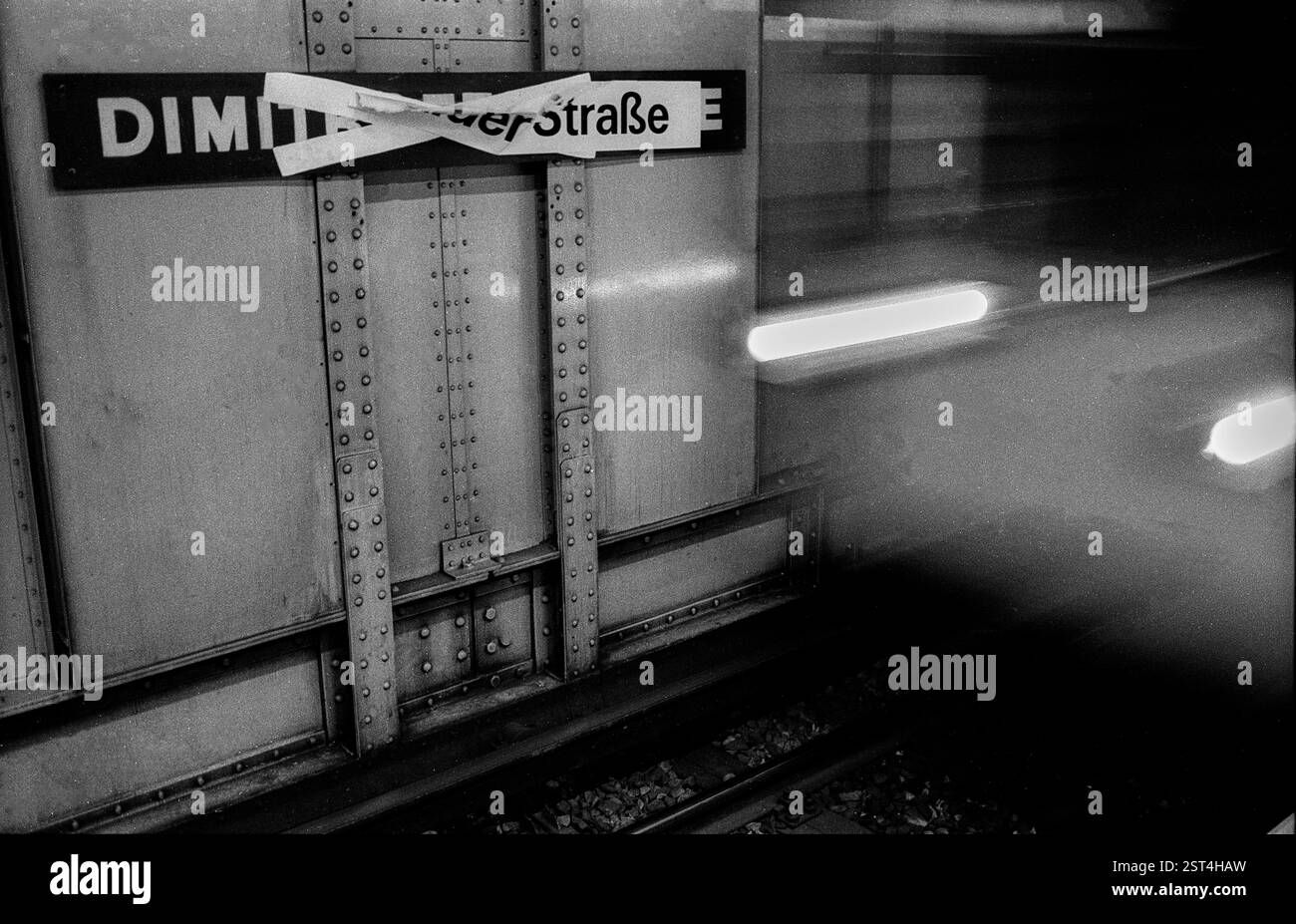 Germany, Berlin, 12.12.1991, Dimitroffstraße subway station, pasted ...