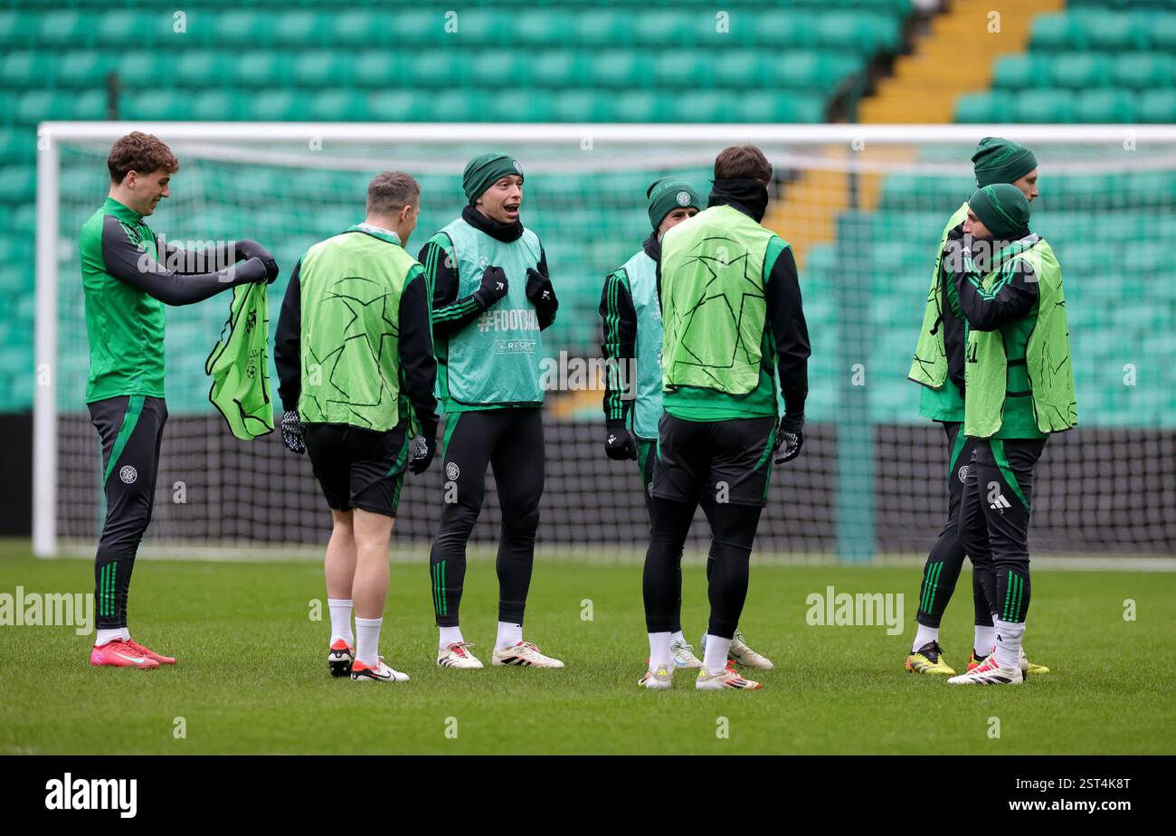 Celtic players during a training session at Celtic Park, Glasgow ...