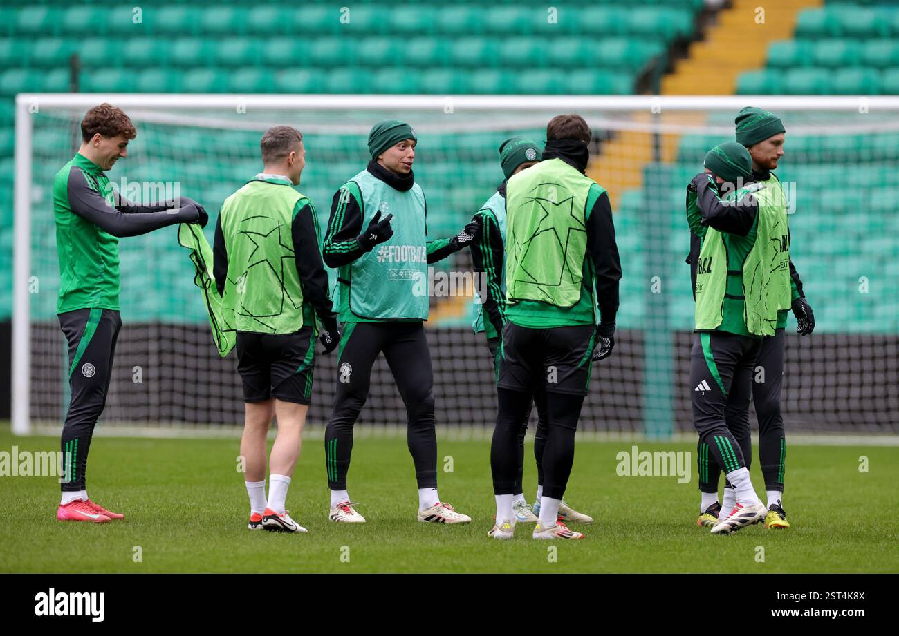 Celtic players during a training session at Celtic Park, Glasgow ...