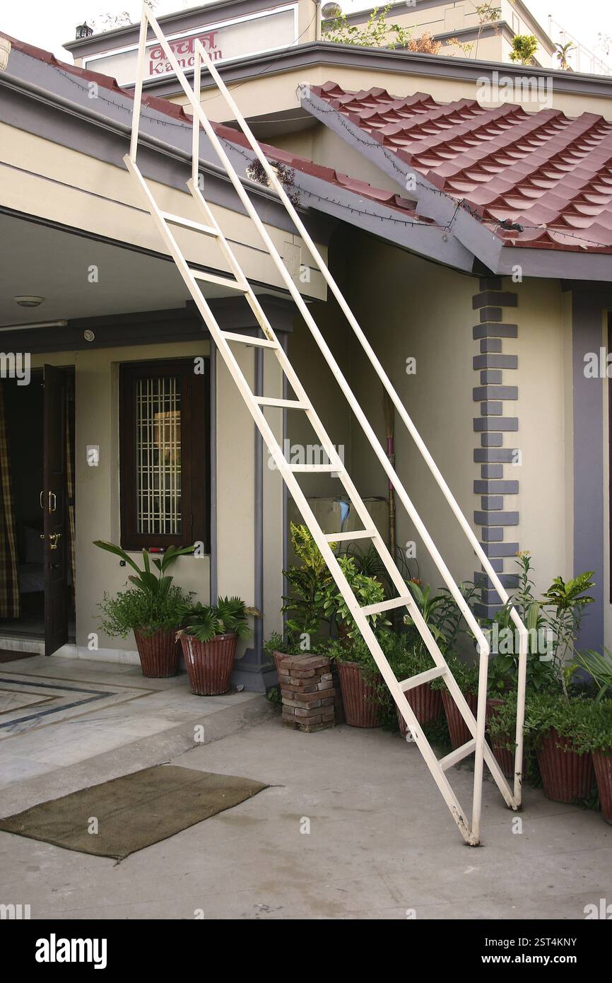 Modern Indian Architecture, iron staircase going to roof of bungalow ...