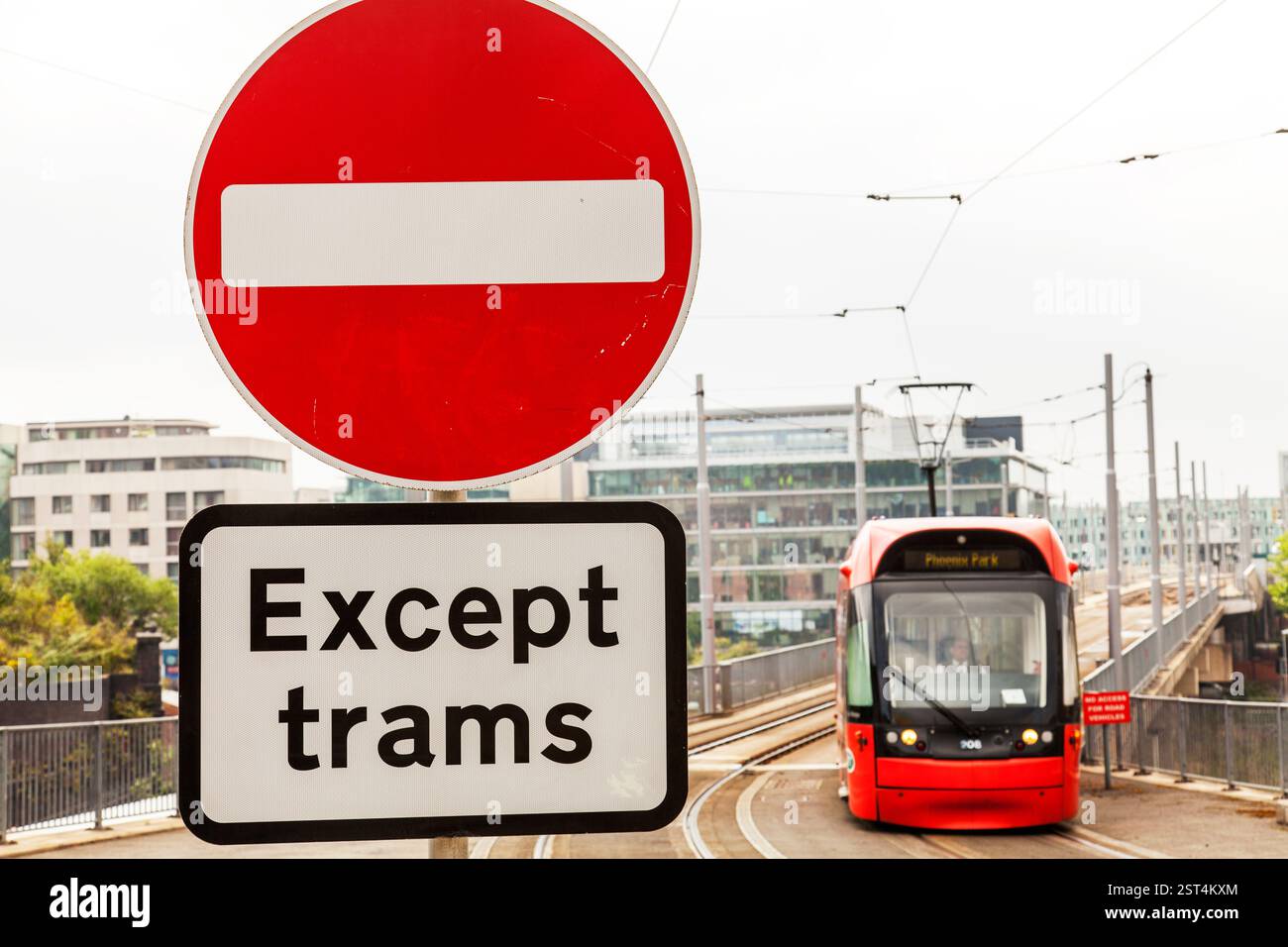 No entry sign, Except Trams, Road sign, road signs, UK road sign, UK ...