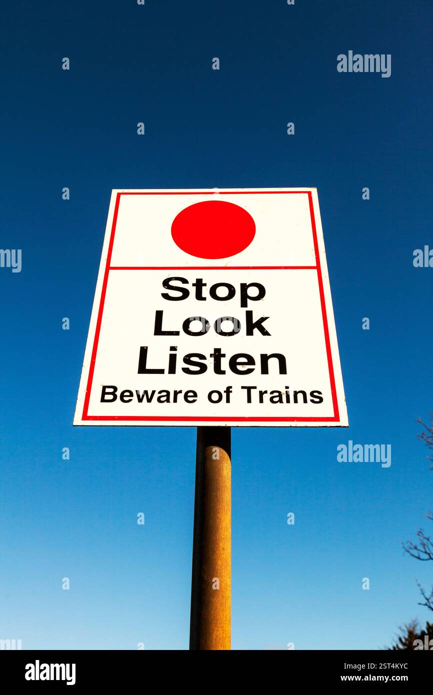 Train warning sign, stop look listen, Road sign, road signs, UK road ...
