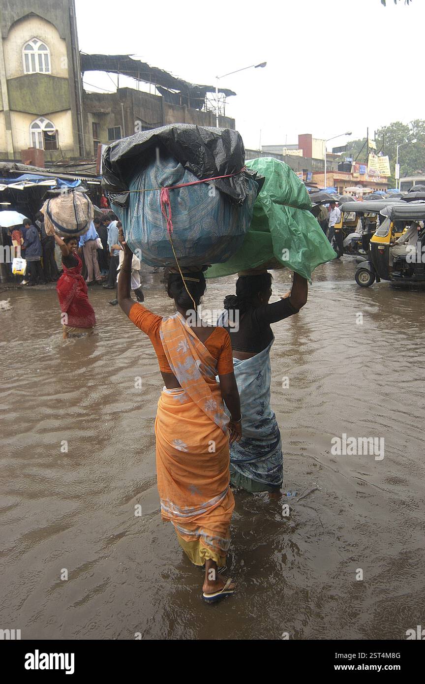 Monsoon rains outside Kurla West railway station, Mumbai Bombay ...