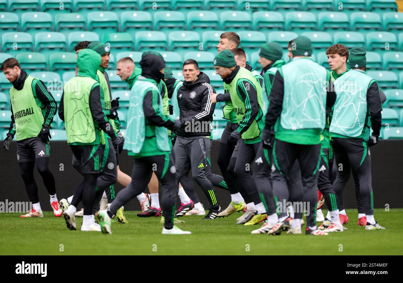 Celtic players during a training session at Celtic Park, Glasgow ...